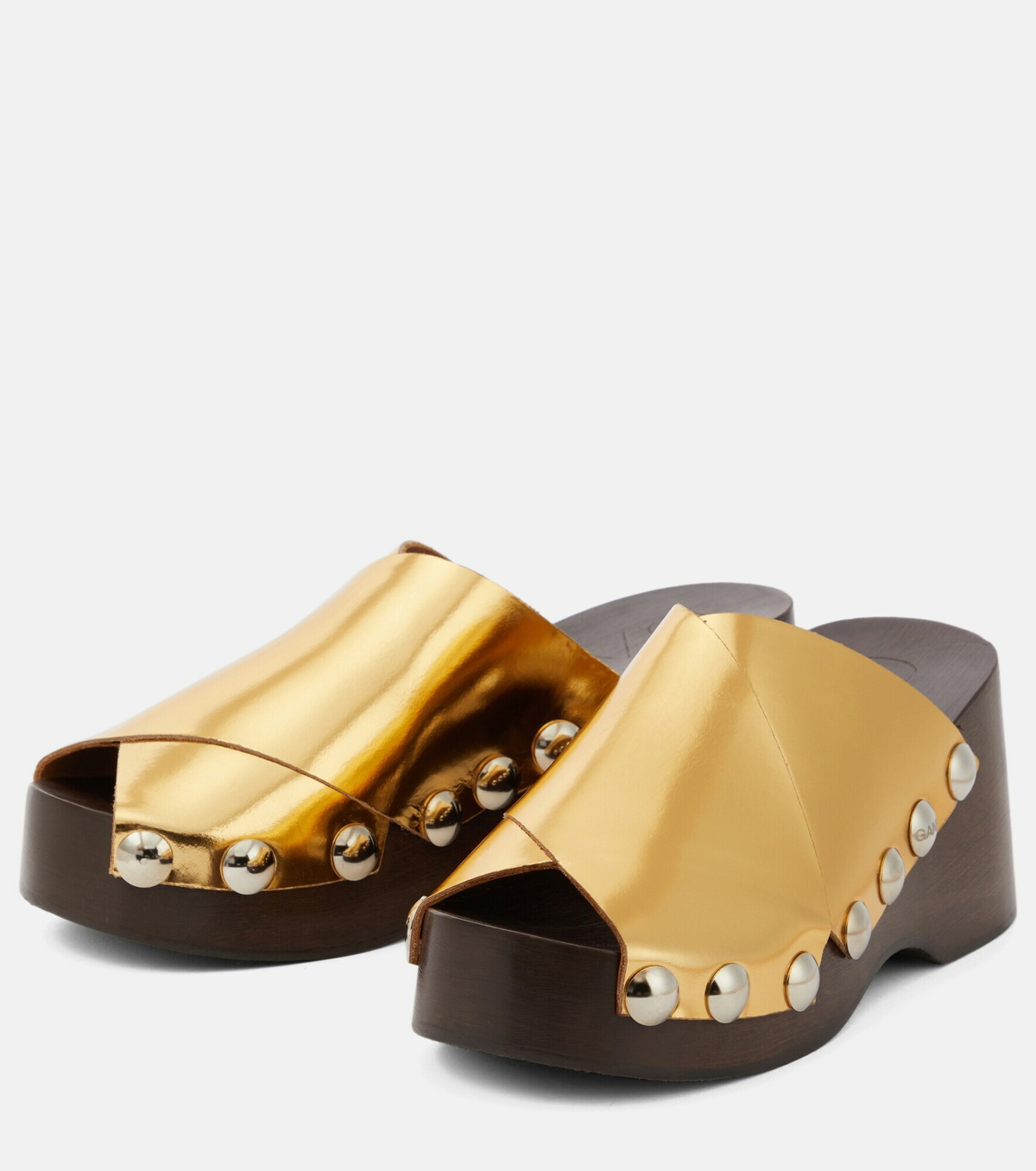 Ganni - Embellished metallic leather clogs GANNI