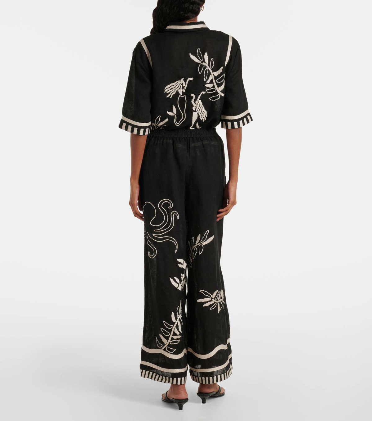 Eres Octopus embroidered linen wide-leg pants ERES