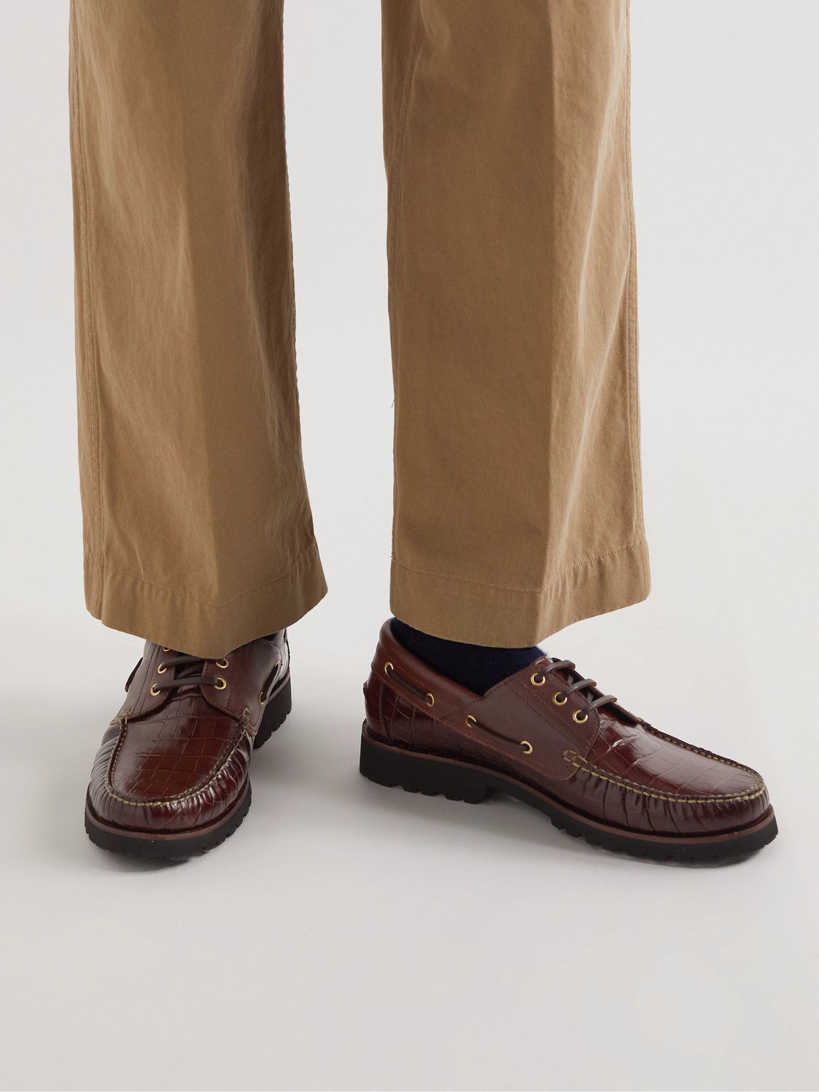 VINNY's - Aztec Croc-Effect Leather Boat Shoes - Brown VINNYs