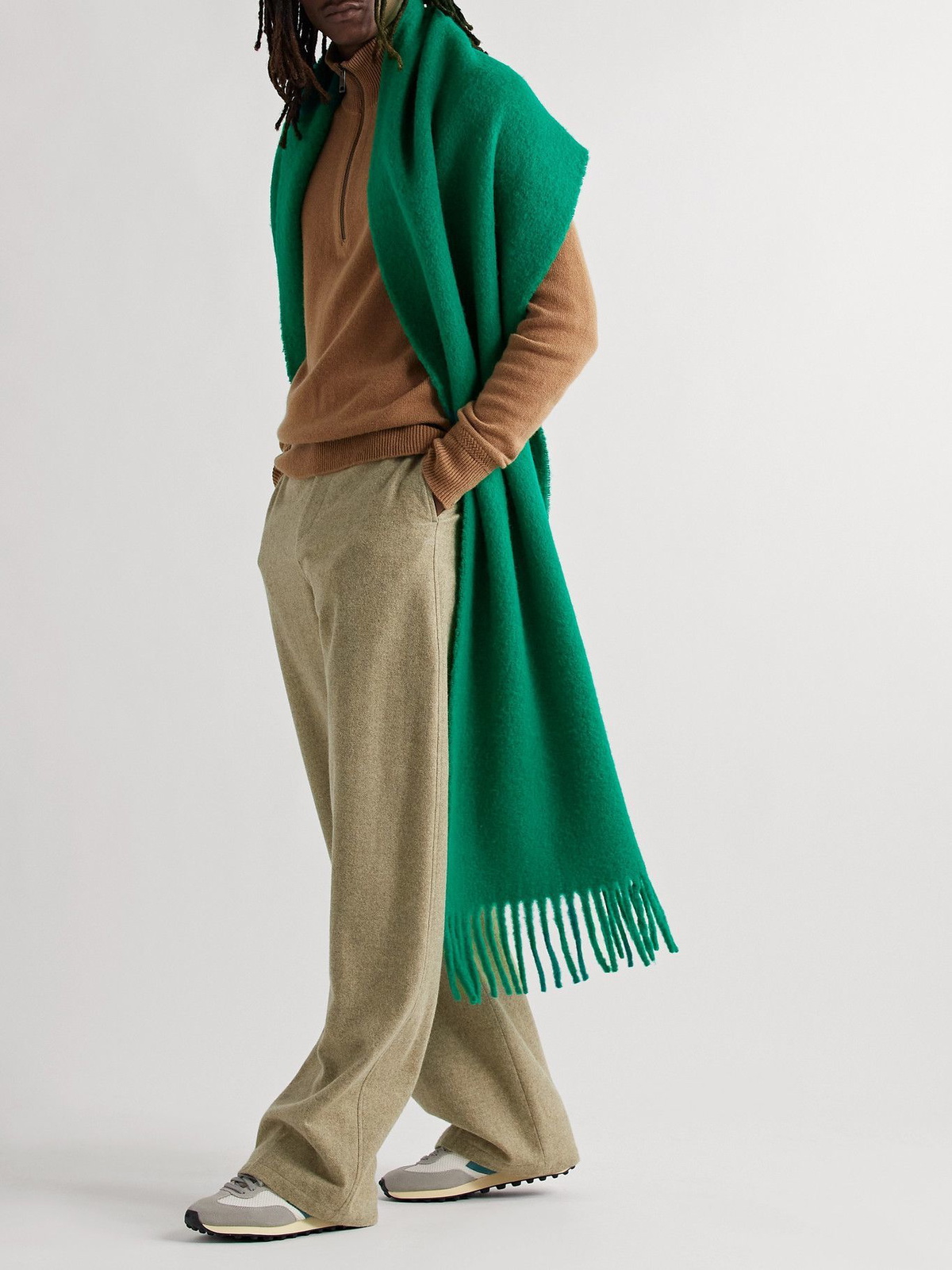 AMI PARIS - Oversized Logo-Appliquéd Fringed Alpaca-Blend Scarf AMI