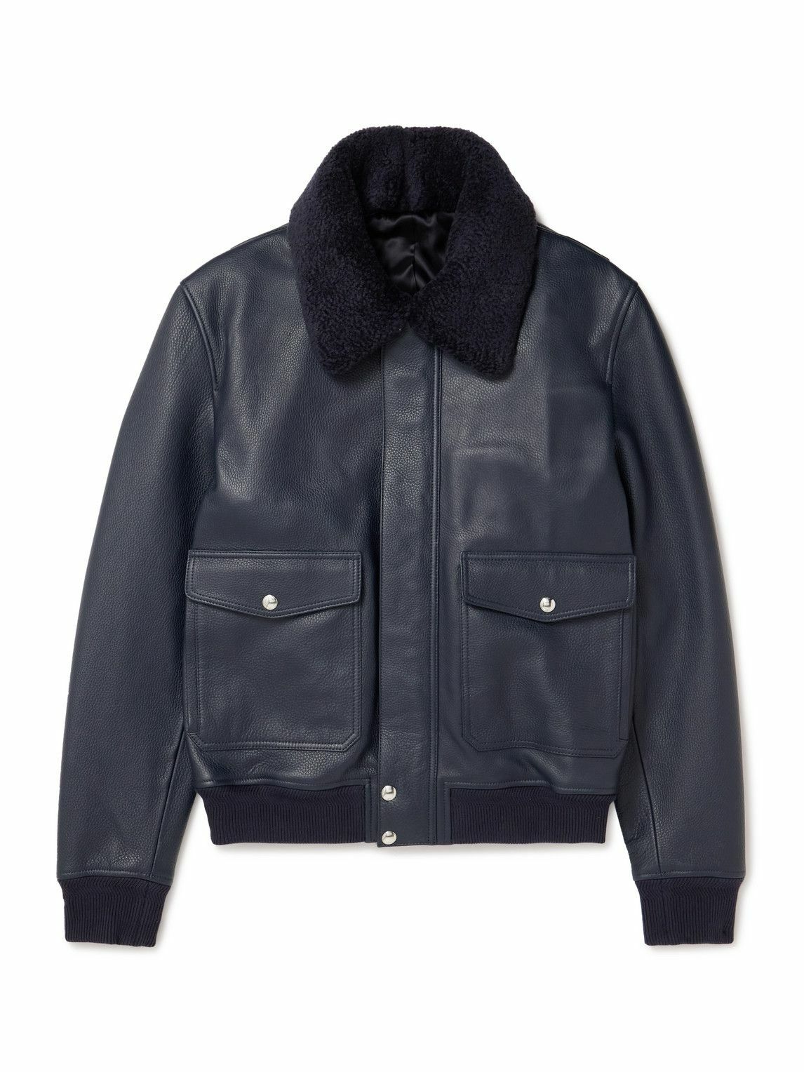 Mr P. - Shearling-Trimmed Full-Grain Leather Blouson Jacket - Blue Mr P.