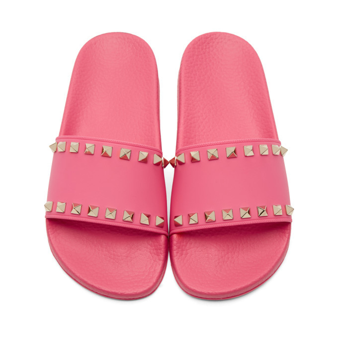 Valentino Pink Valentino Garavani Rockstud Pool Slides Valentino Garavani