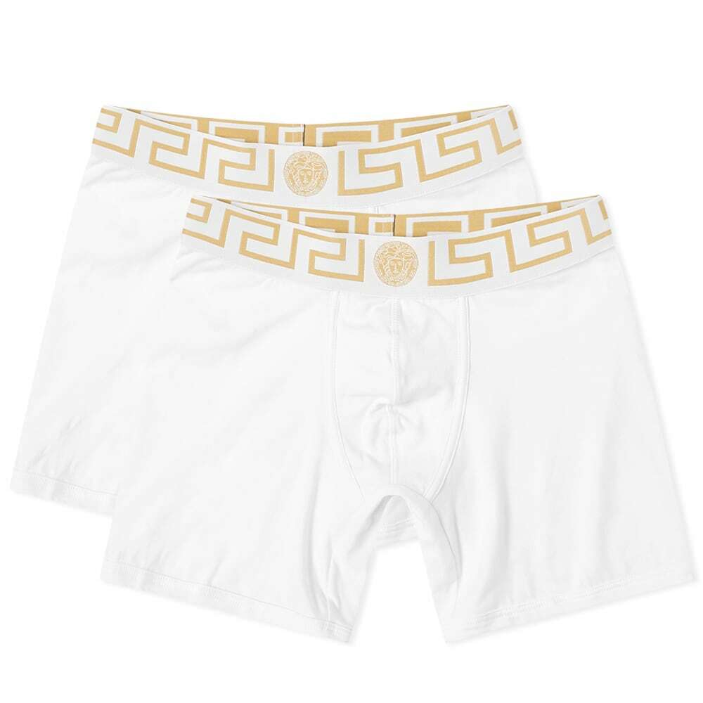 Versace Men's Greek Logo Waistband Boxer - 2 Pack in White/Gold Versace