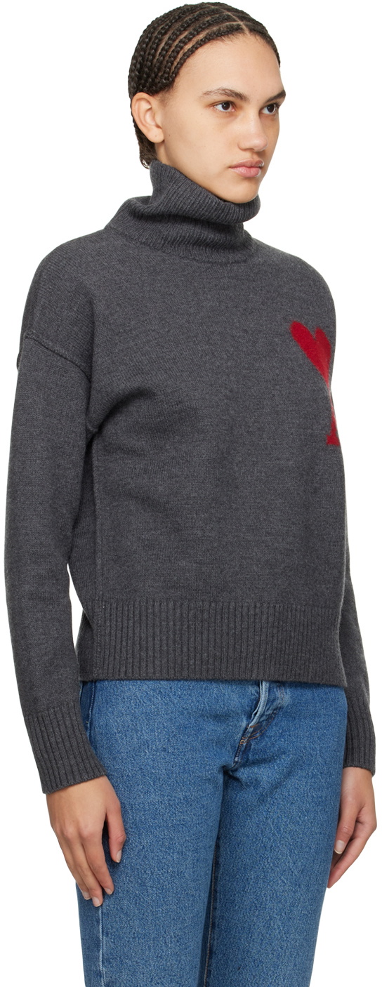 AMI Paris Gray Ami de Cœur Turtleneck AMI