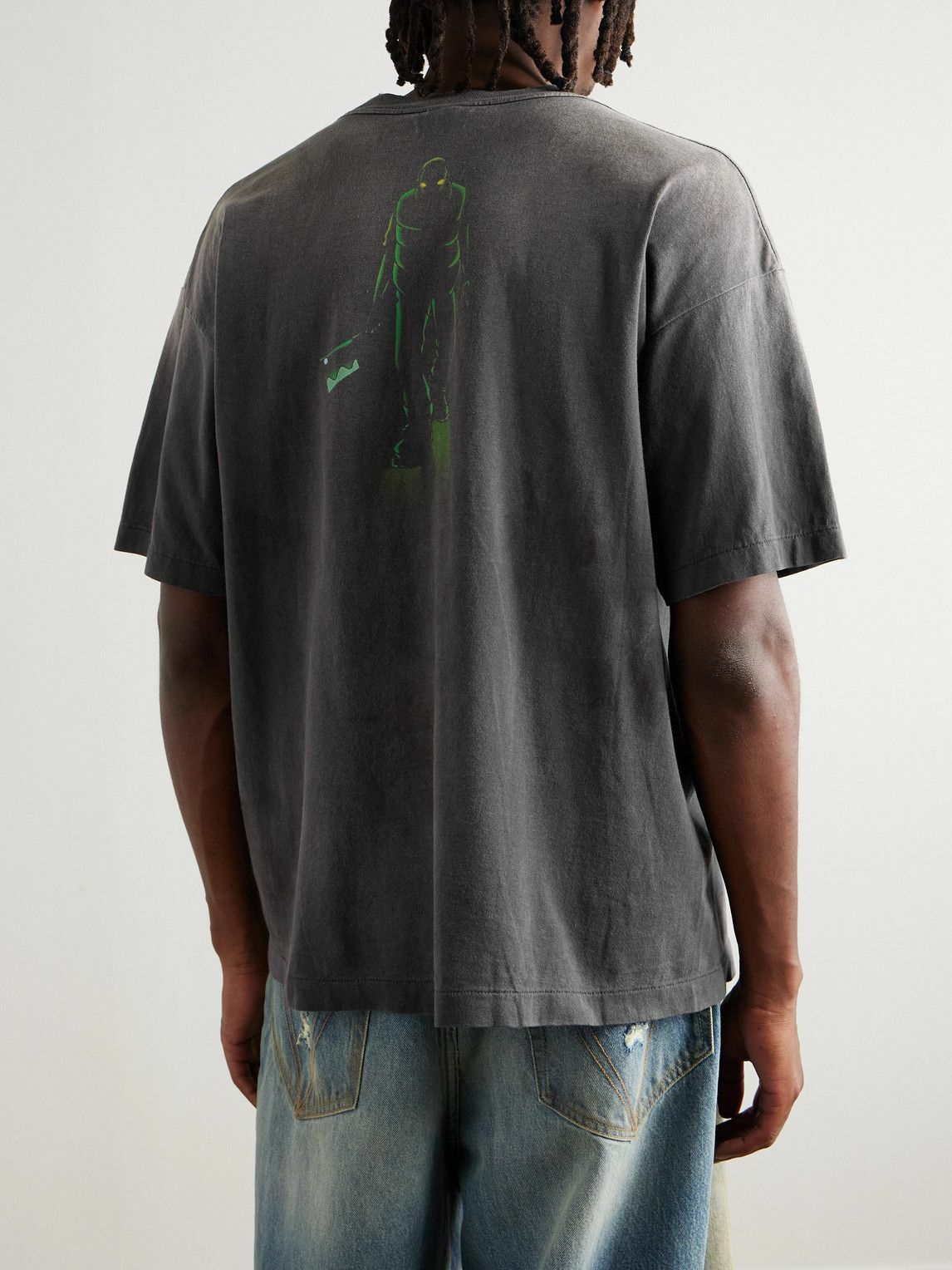 SAINT MXXXXXX - SANTASTIC! GEEKS RULE Distressed Printed Cotton-Jersey T-Shirt - Black SAINT Mxxxxxx