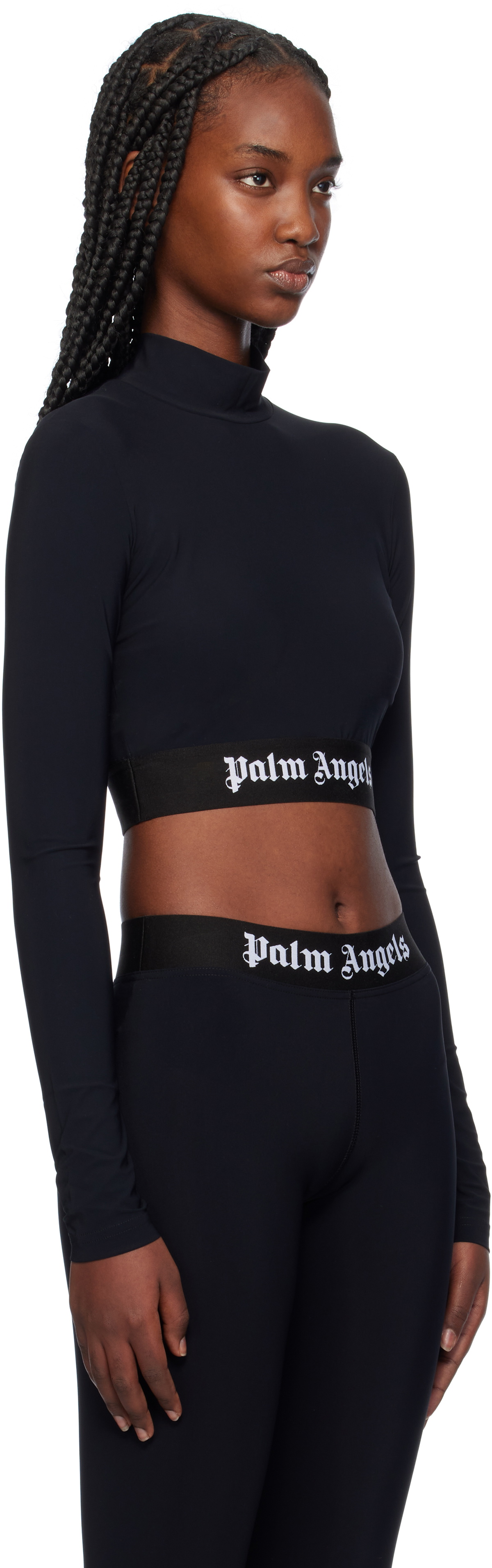 Palm Angels Black Mockneck Logo Sport Top Palm Angels