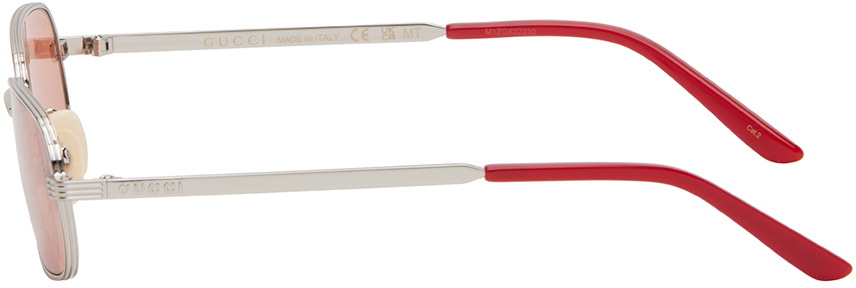 Gucci Silver & Red Rectangular Sunglasses Gucci