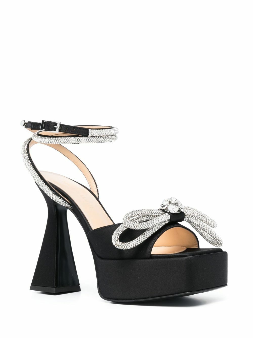 MACH & MACH - Double Bow Square Toe Satin Platform Sandals MACH & MACH
