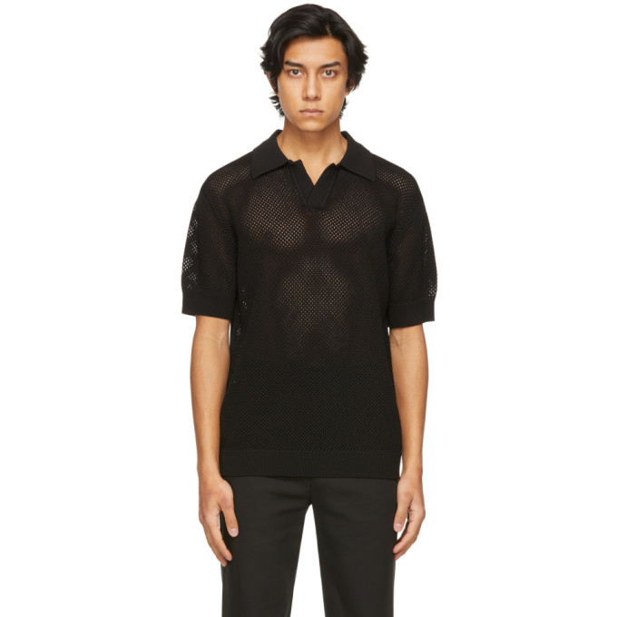 System Black Open Knit Polo System