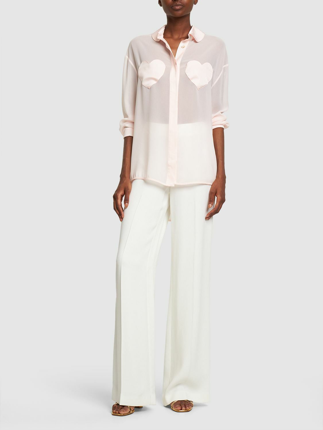 SLEEPER Fluid Shirt W/ Heart Appliqués Sleeper