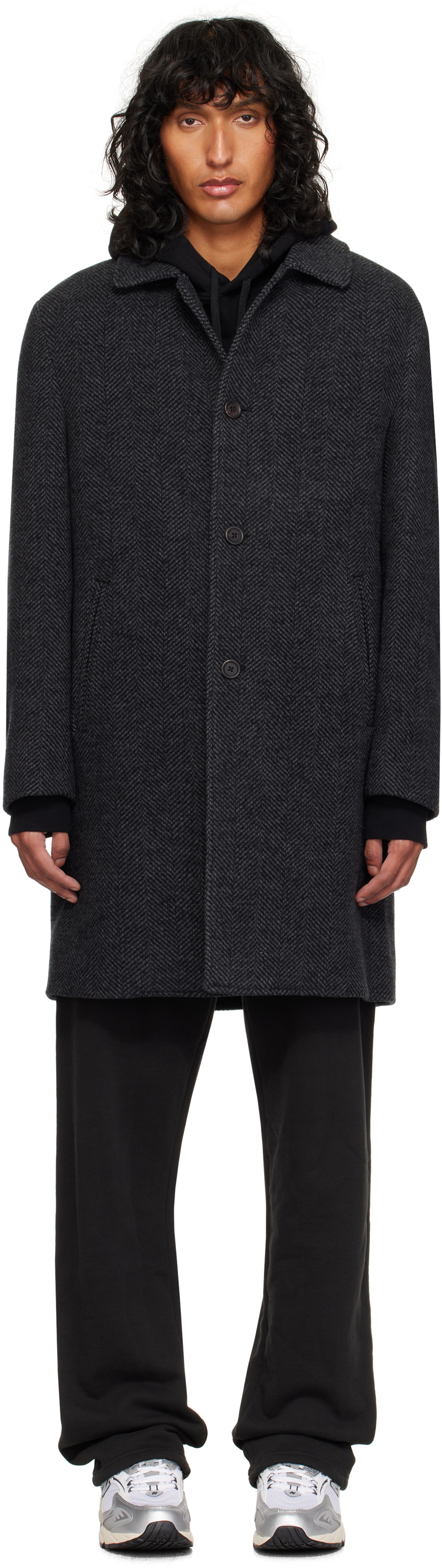 Reigning Champ Black & Grey Wool Herringbone Scout Coat Reigning Champ