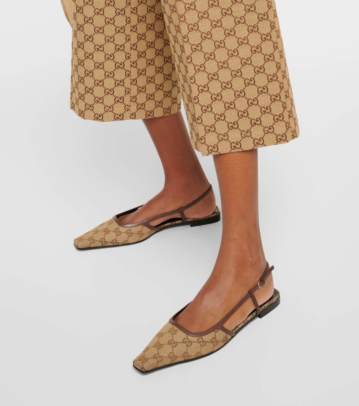 Gucci GG leather-trimmed slingback flats Gucci