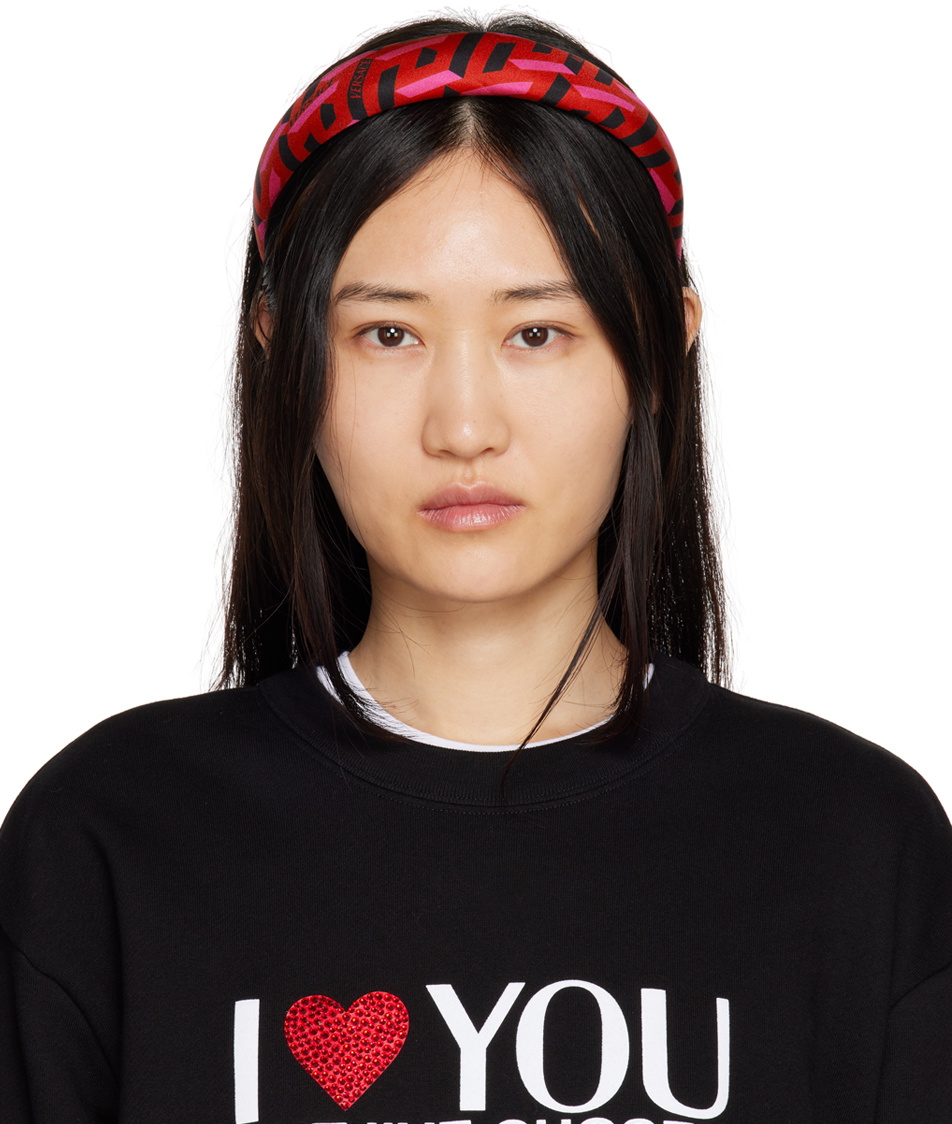 Versace Red 'La Greca' Headband Versace