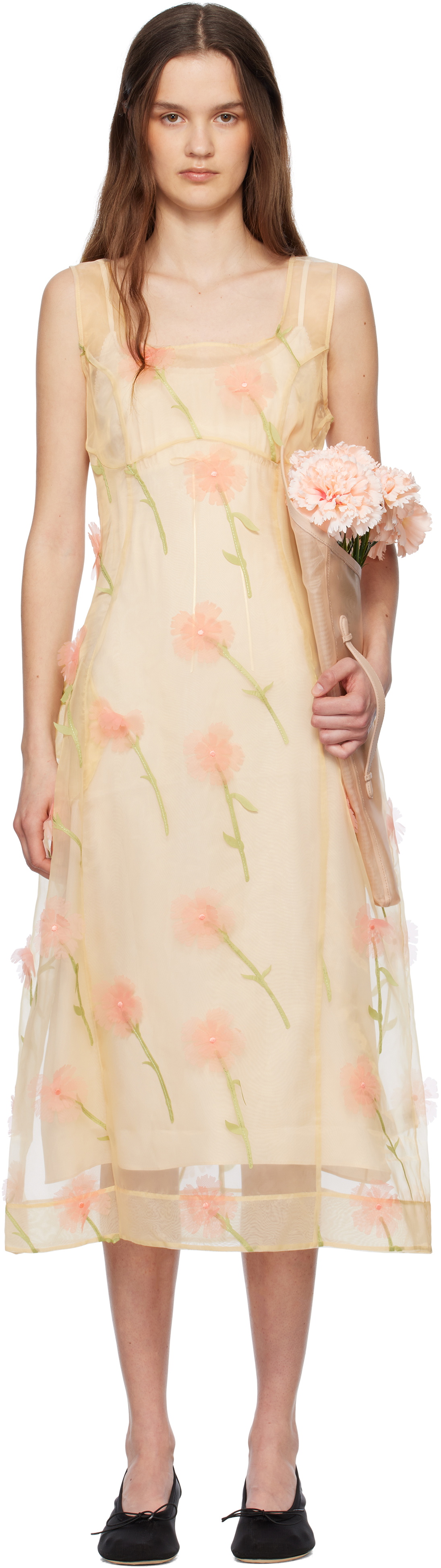 Simone Rocha Beige Sculpted Carnation Organza Midi Dress Simone Rocha