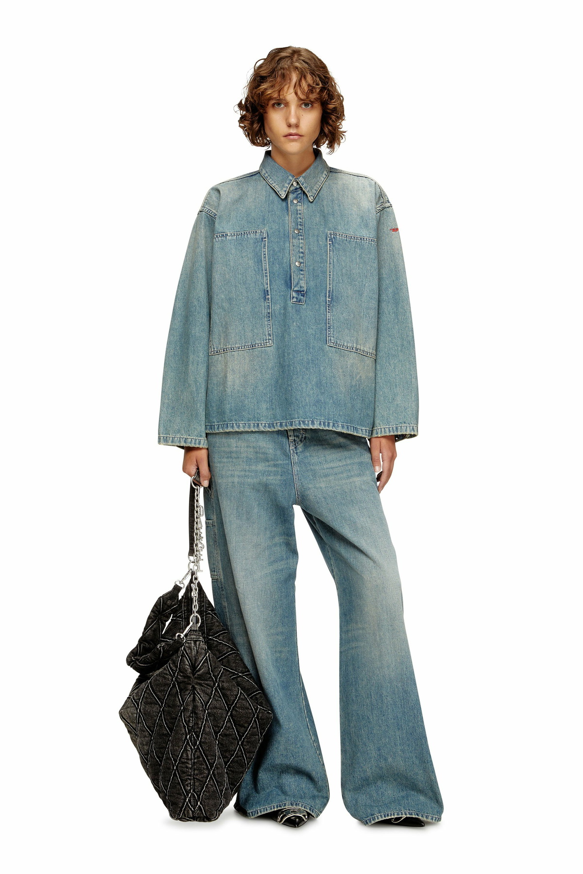 Diesel Henley top in utility-style denim - Denim Shirts Womens in Blue ...