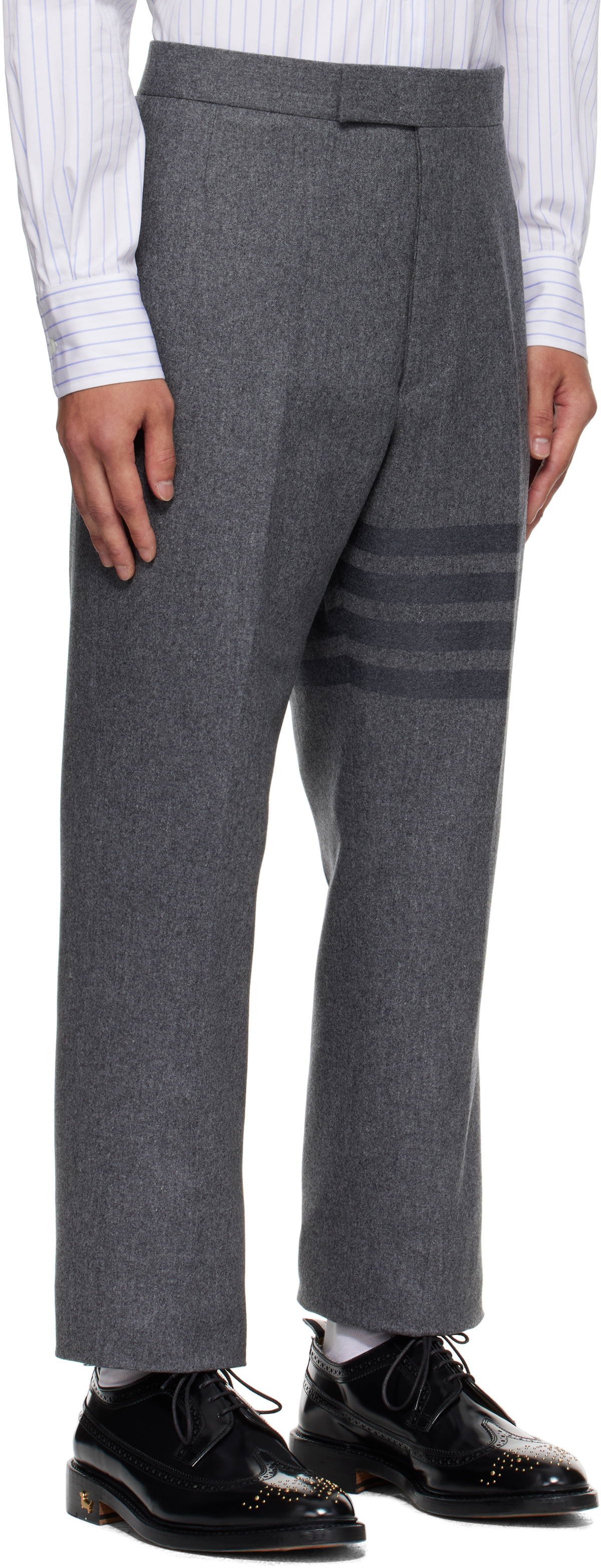 Thom Browne Gray Plain Weave 4-Bar Trousers Thom Browne