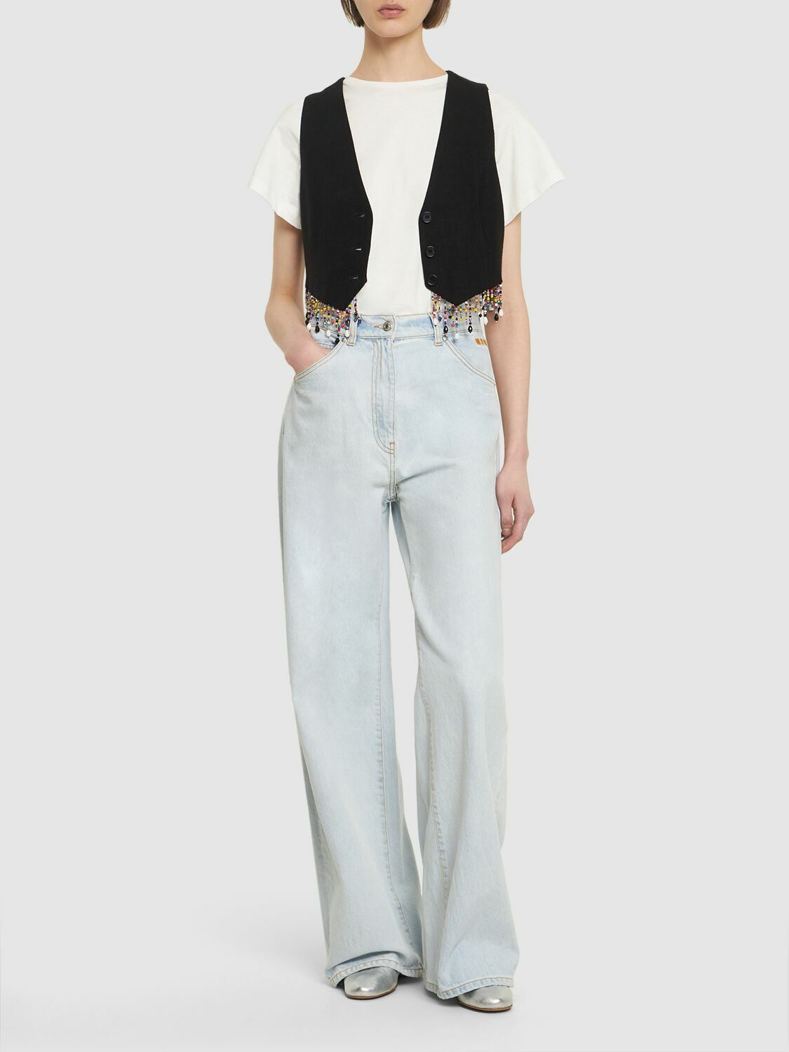 MSGM - Embellished Linen Blend Crop Vest MSGM