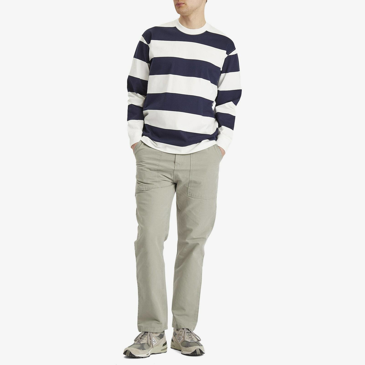 Armor-Lux Men's Wide Stripe Long Sleeve T-Shirt in Milk/Marine Deep ...