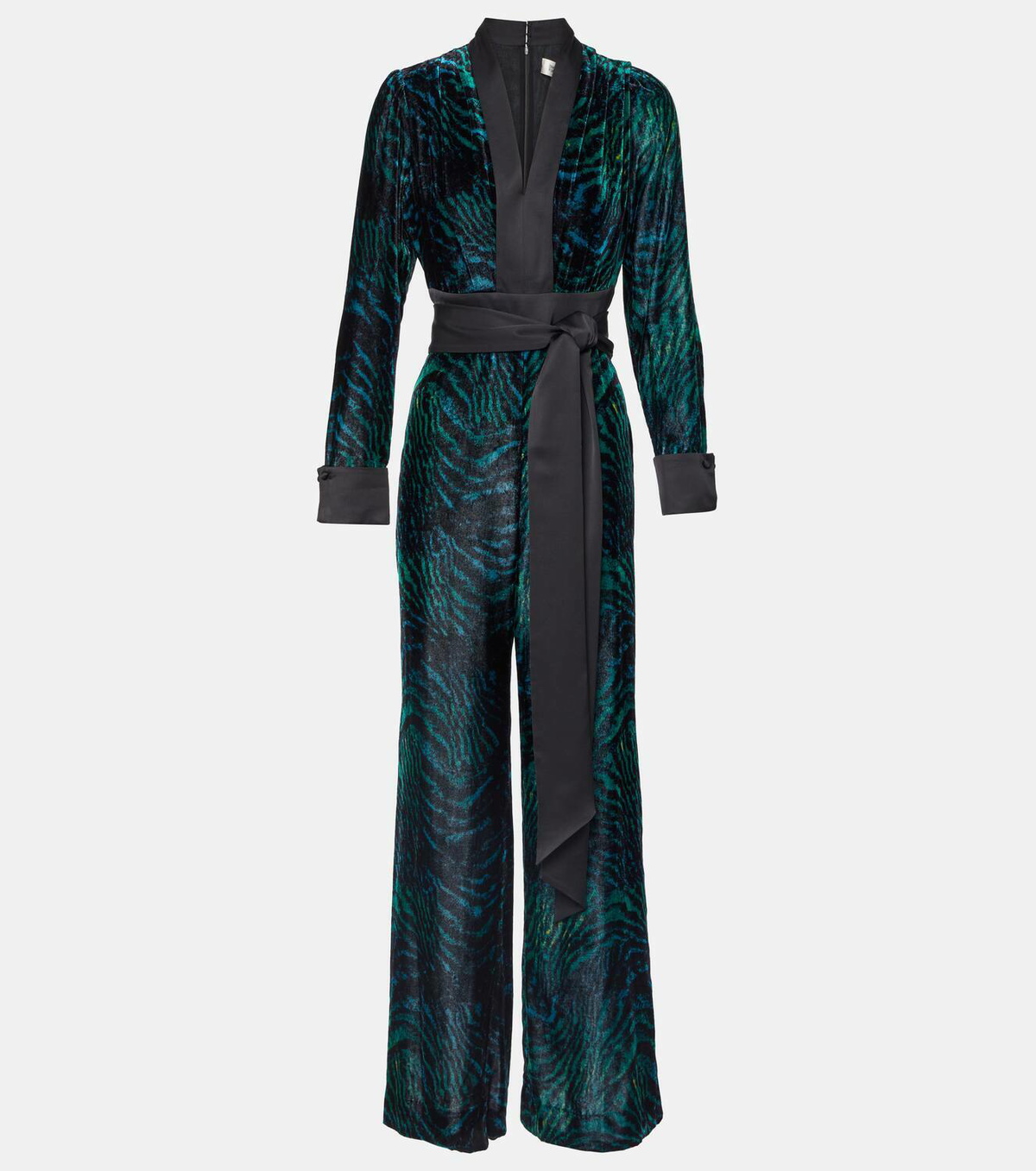 Diane von Furstenberg Vegas tiger-print velvet jumpsuit Diane von ...