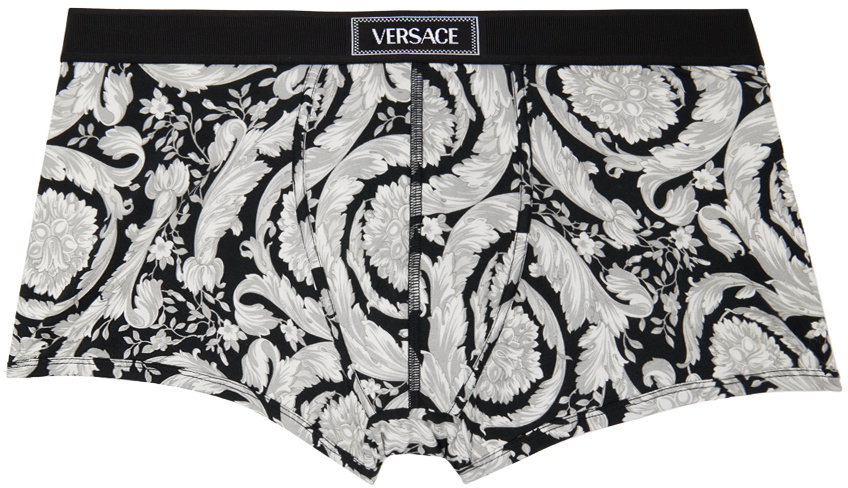 Versace Underwear Gray & Black Printed Graphic Pattern Boxers Versace ...