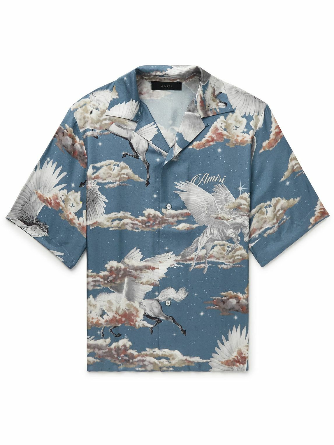 AMIRI - Convertible-Collar Printed Silk-Twill Shirt - Blue Amiri