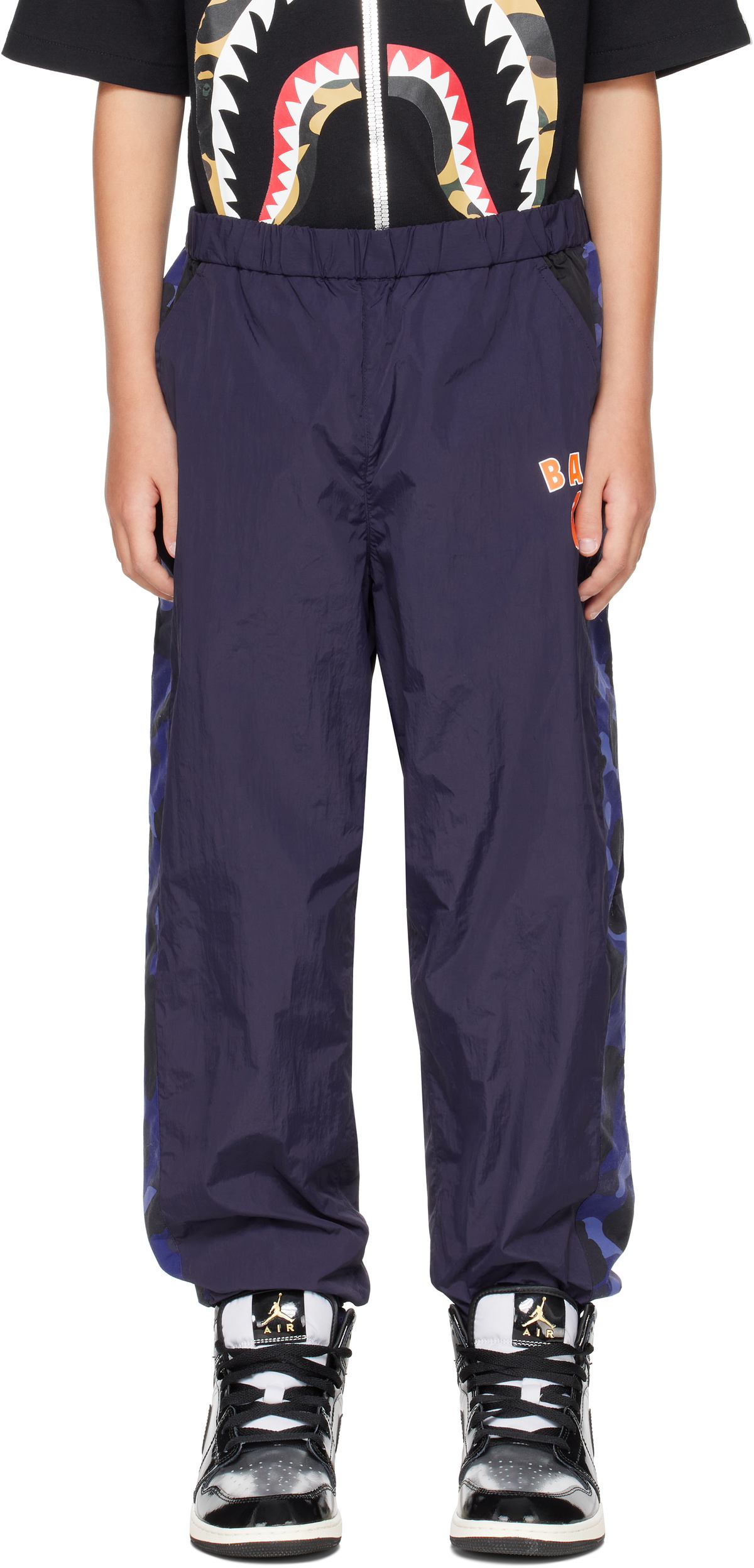 BAPE Kids Navy Color Camo Block Track Pants A Bathing Ape