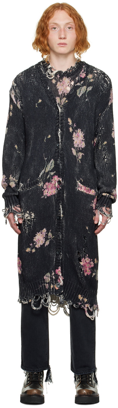 R13 Black Distressed Long Cardigan R13