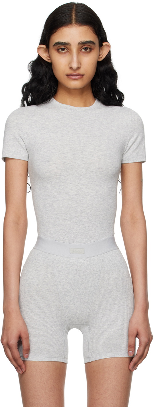 SKIMS Gray Cotton Jersey T-Shirt SKIMS