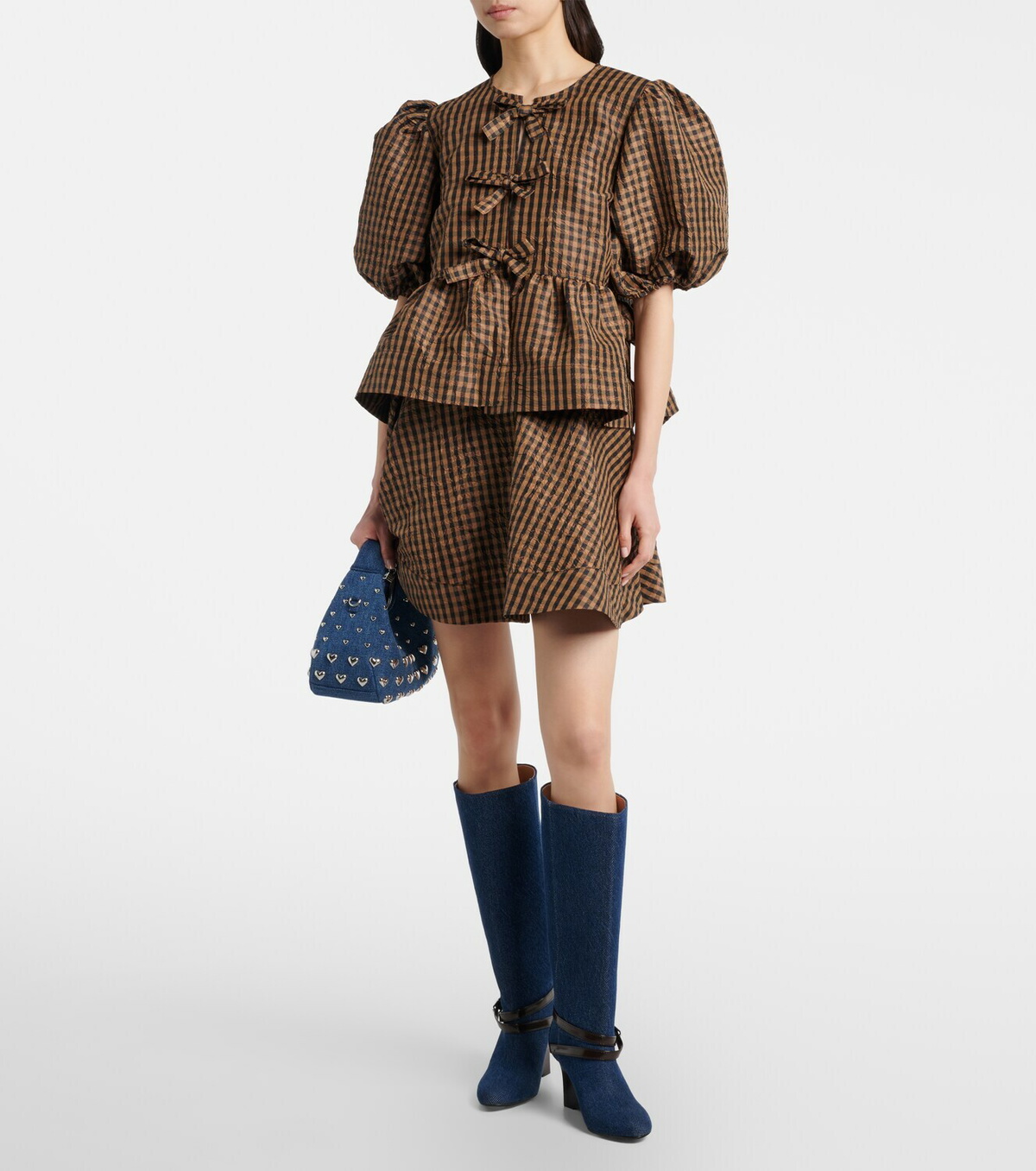 Ganni Kat denim knee-high wedge boots GANNI