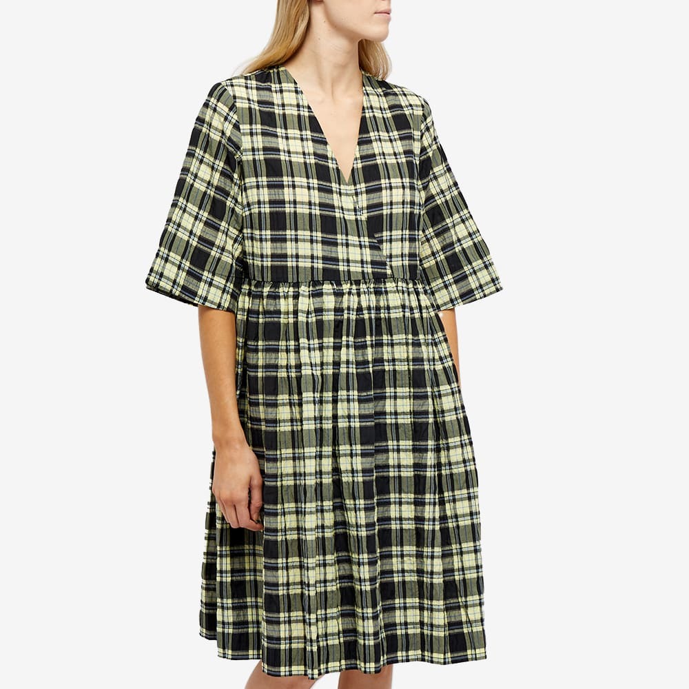 GANNI Women's Seersucker Check Midi Wrap Dress in Check Elfin Yellow GANNI