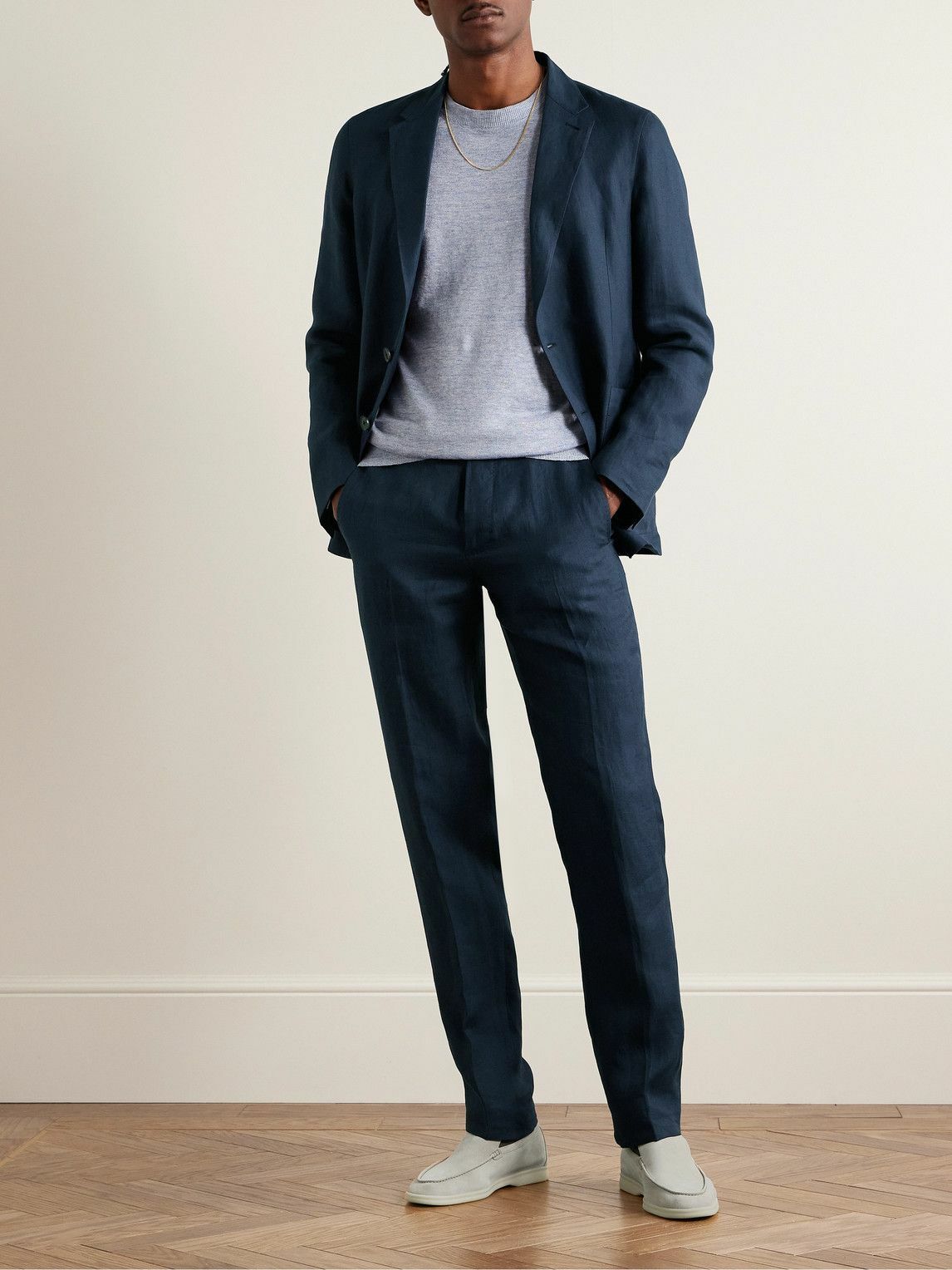 Zegna - Slim-Fit Oasi Lino Twill Suit Trousers - Blue Zegna