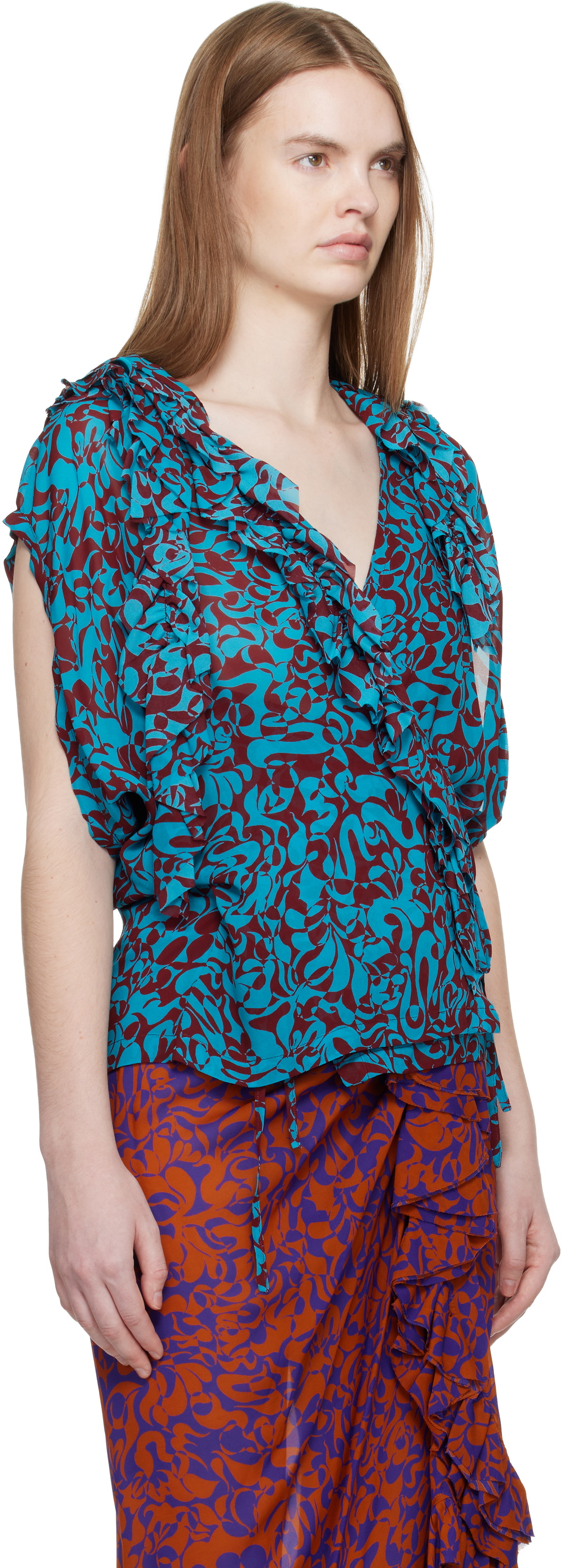 Dries Van Noten Blue & Burgundy Pattern Top Dries Van Noten