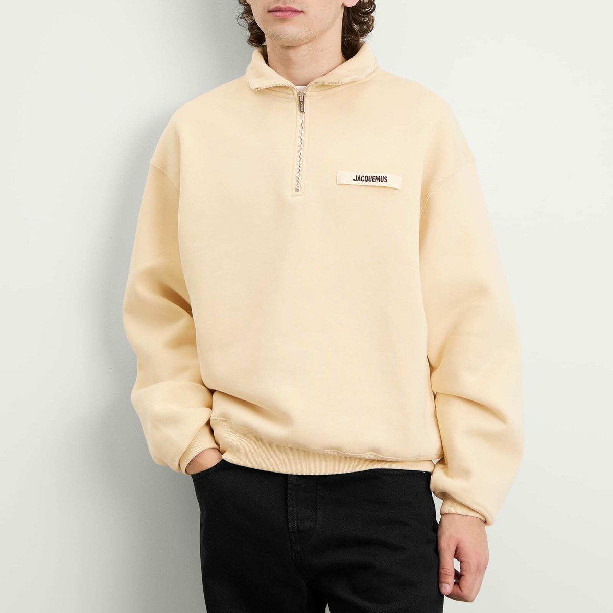 Jacquemus Men's Grosgrain Zip Sweat in Beige Jacquemus