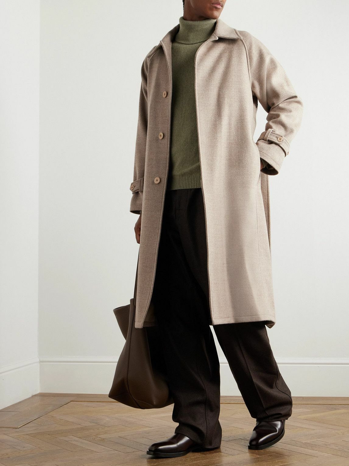 Stòffa - Belted Herringbone Wool Coat - Neutrals STÒFFA