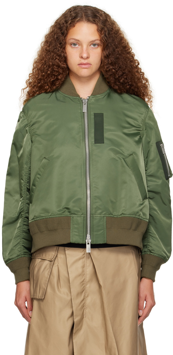 sacai Khaki Pleated Bomber Jacket Sacai