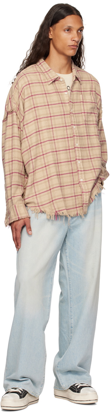 R13 Beige & Pink Shredded Seam Drop Neck Shirt R13