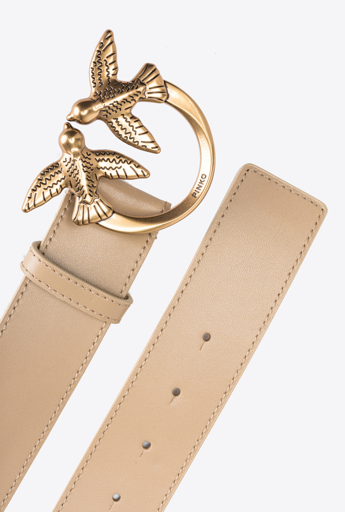 Pinko Love Birds High Leather Belt 4cm Sand Antique Gold Pinko