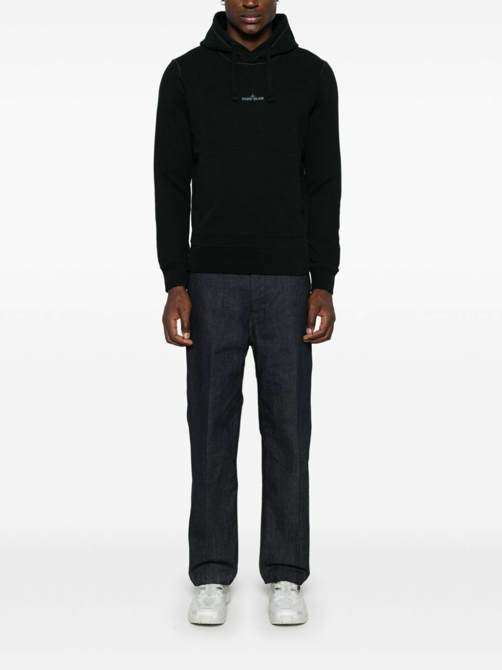 Stone Island Black Logo-Embroidered Hoodie Stone Island