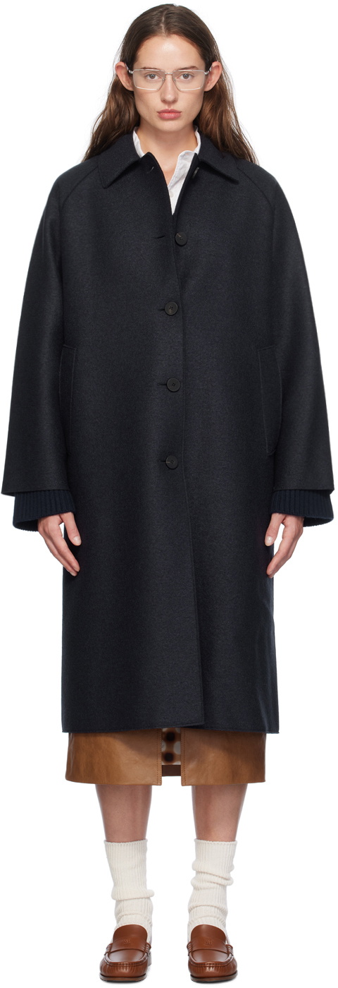 Harris Wharf London Navy Balmacaan Coat Harris Wharf London