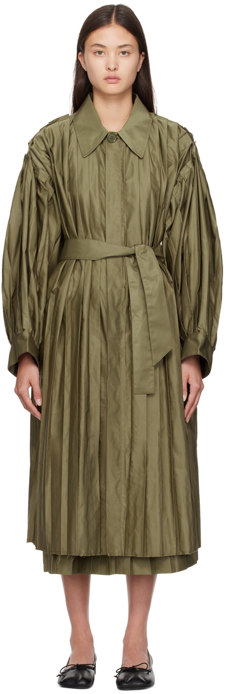 MM6 Maison Margiela Khaki Pleated Coat MM6 Maison Margiela