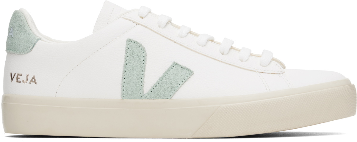 VEJA White & Green Campo Leather Sneakers VEJA