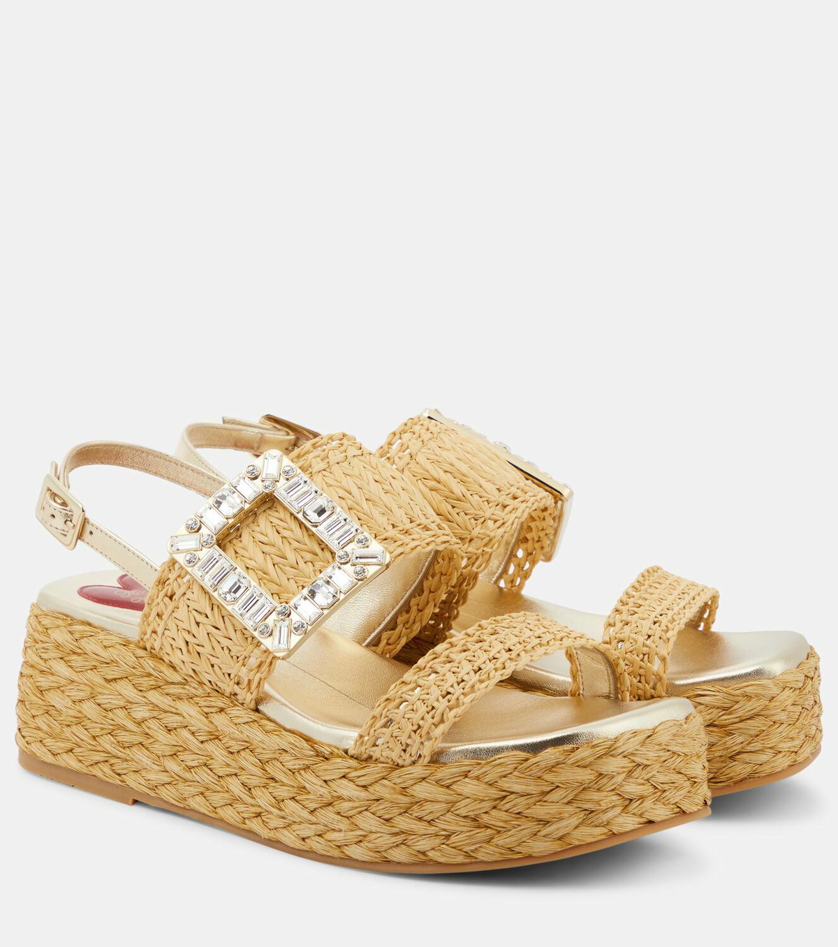 Roger Vivier Embellished raffia platform sandals Roger Vivier