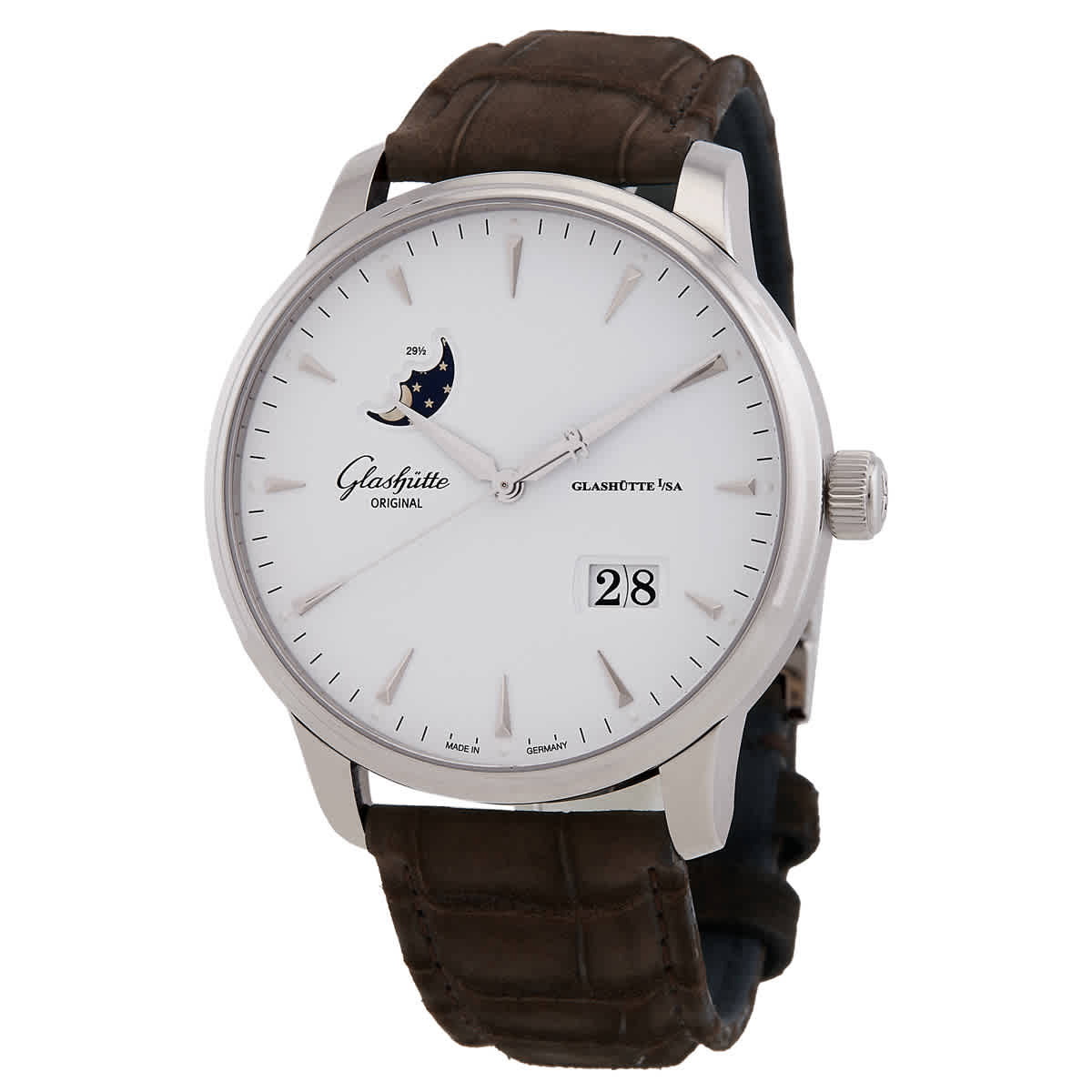 Glashutte Original Original Senator Excellence Panorama Automatic Moon Phase Silver Dial Mens ...