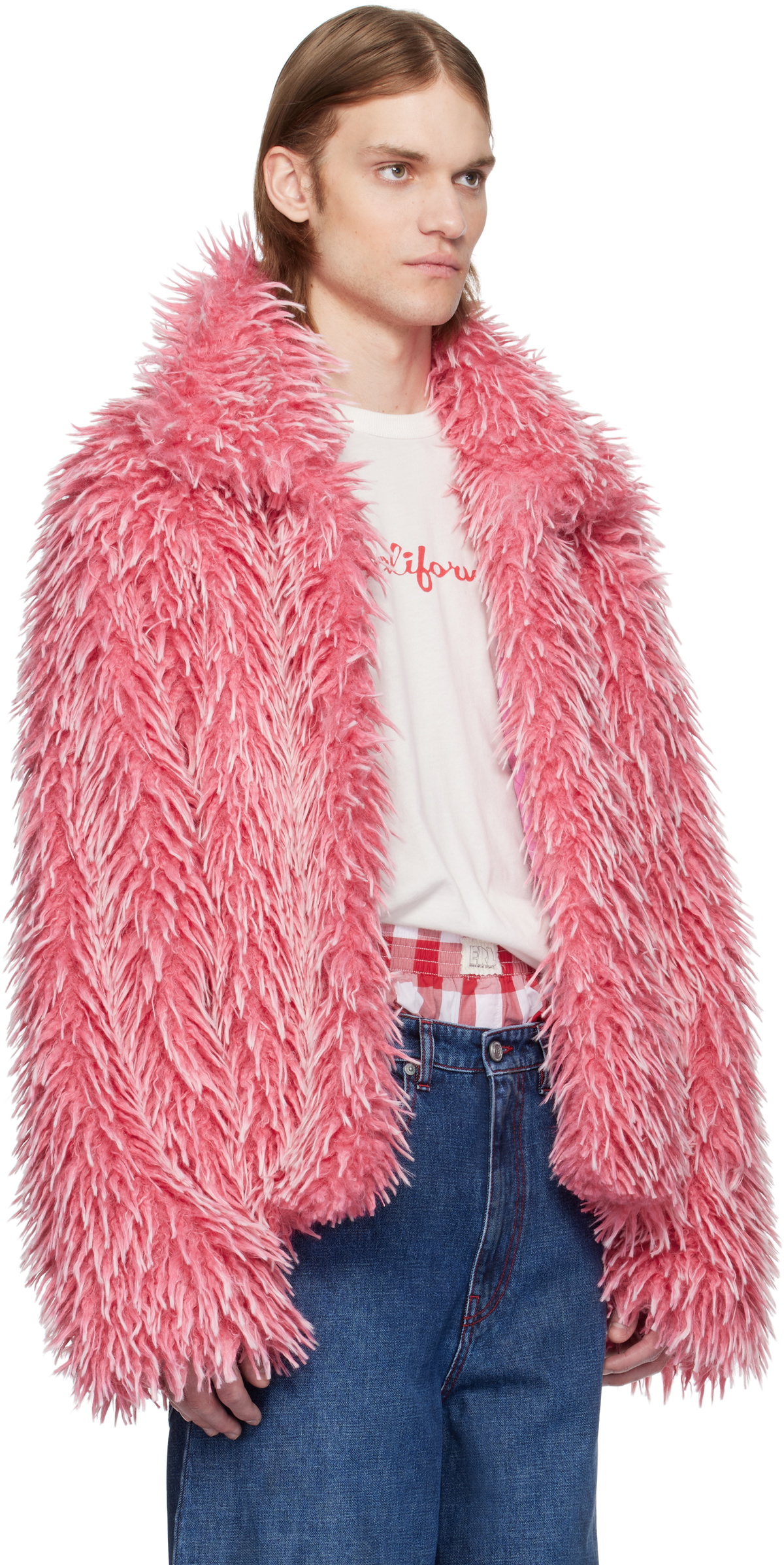 ERL Pink Faux-Fur Varsity Jacket ERL