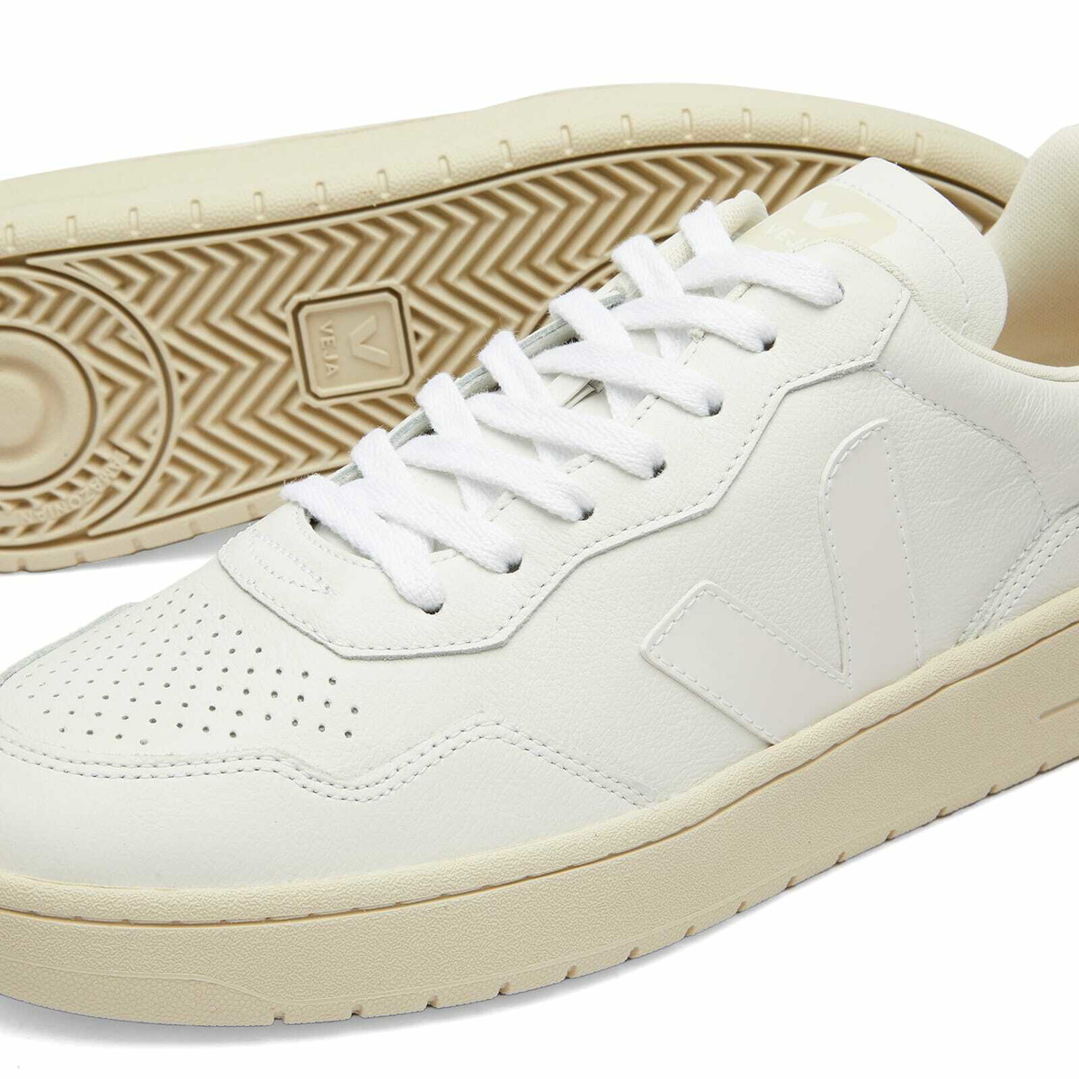 Veja Men's V-90 Organic Leather Sneakers in Extra White/Black VEJA