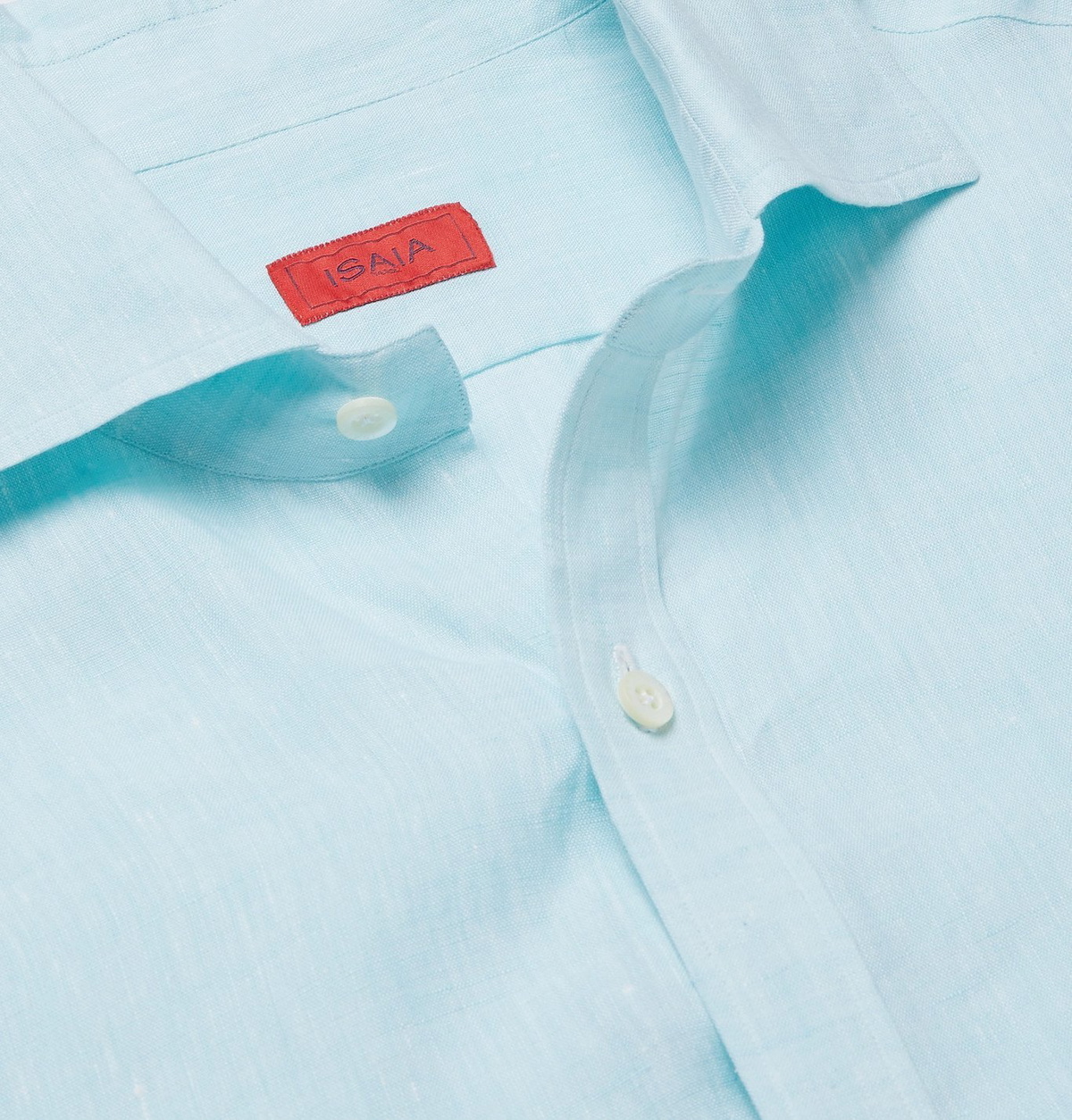 Isaia - Slim-Fit Logo-Embroidered Slub Linen Shirt - Blue Isaia