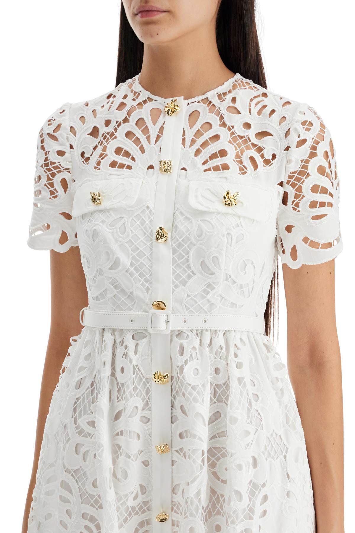 SELF PORTRAIT midi lace dress in seven White Self-Portrait