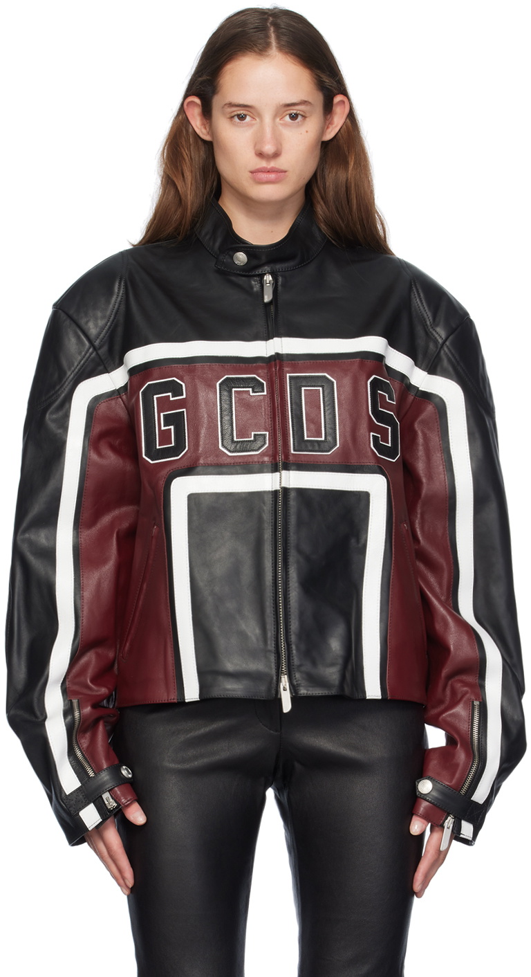 GCDS Black & Red Racing Leather Jacket GCDS