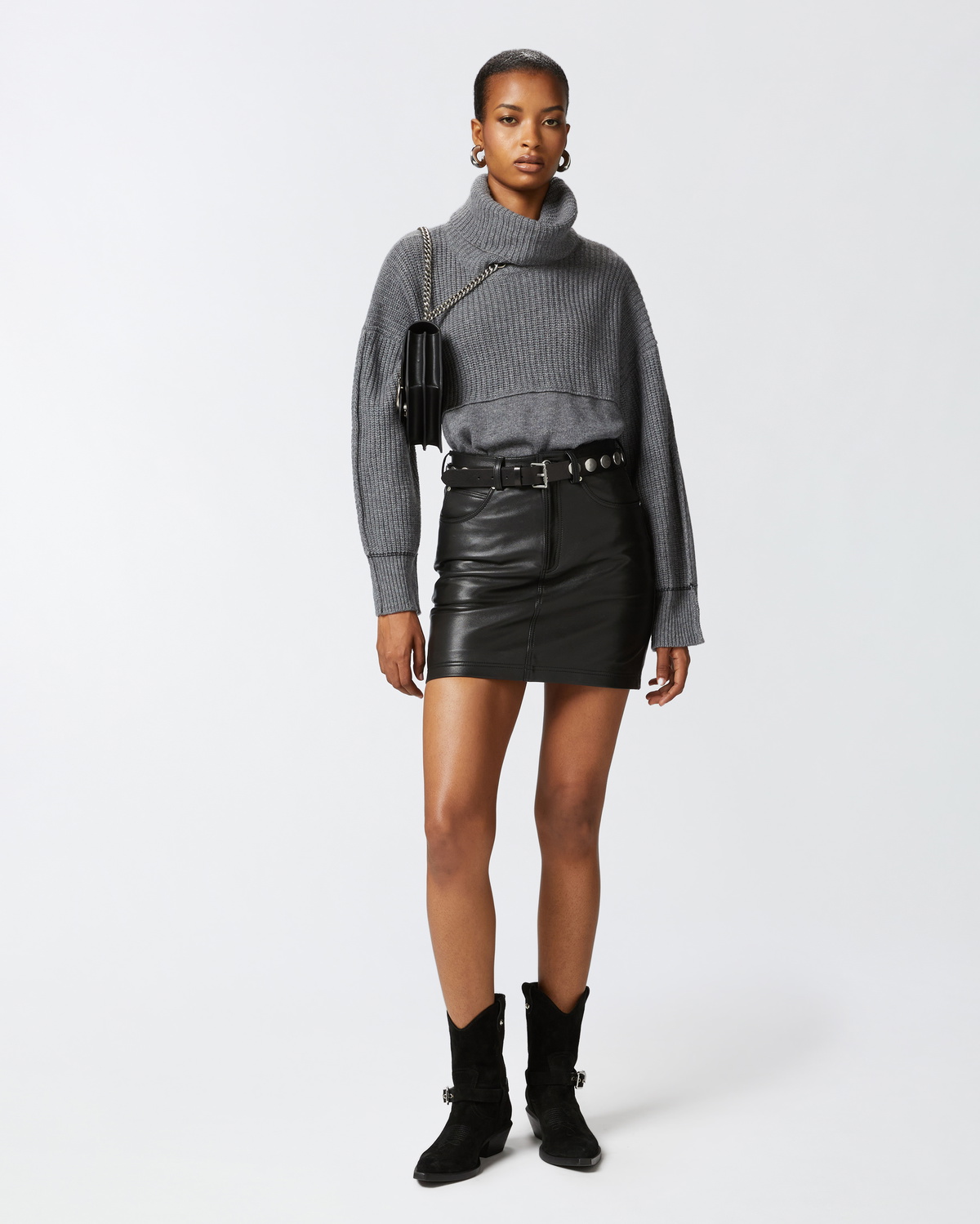 Pinko Fine Wool And Cashmere Turtleneck Jumper Folklore Grey Pinko