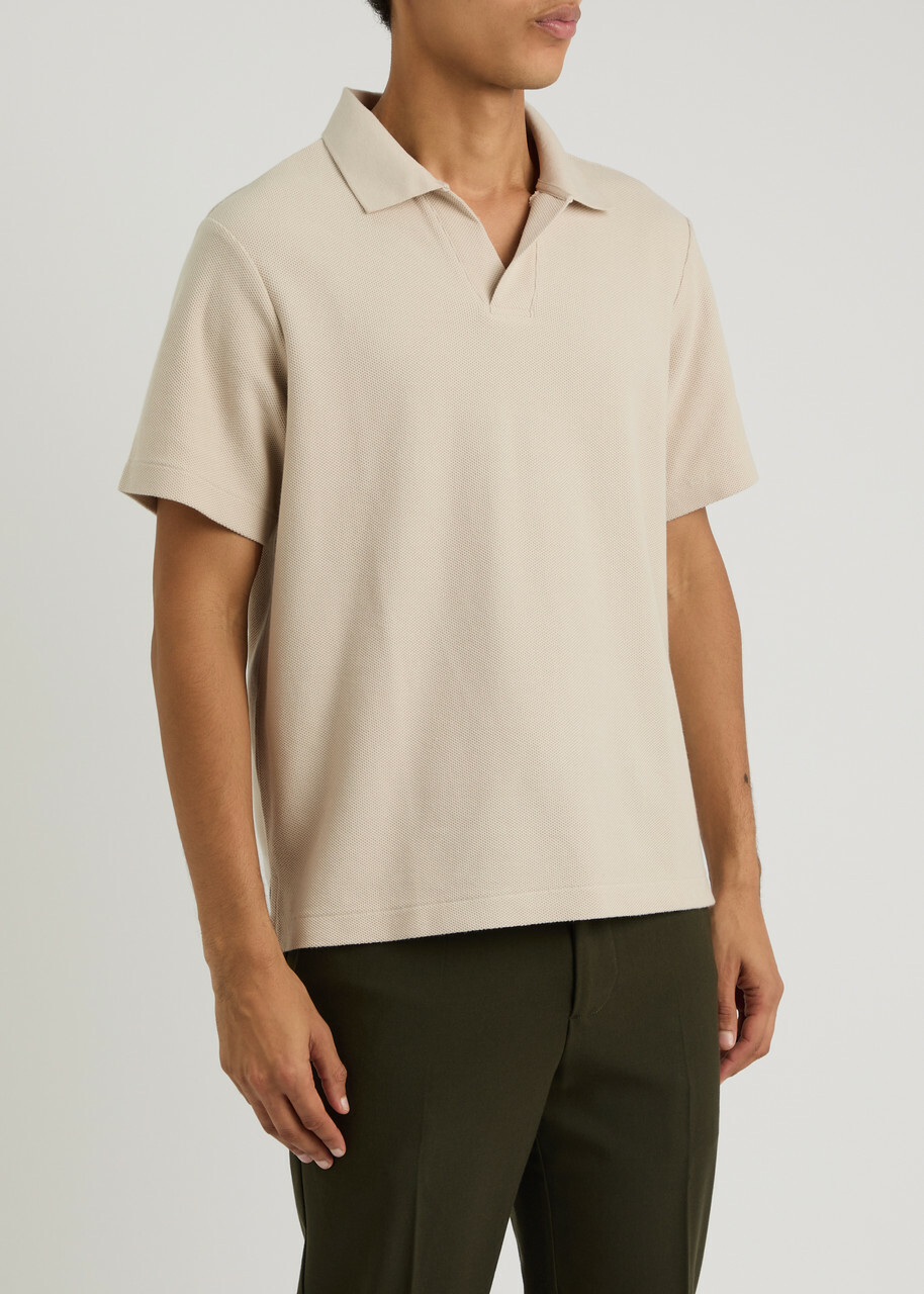 Frame Textured-knit Cotton Polo Shirt Beige Frame Denim